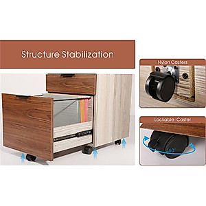 JJS 3 Drawer Rolling Wood File Cabinet with Locking Wheels, Home Office Portable Vertical Mobile Wooden Storage Filing Cabinet for Letter Size, Brown