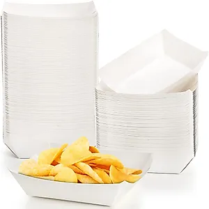 DEAYOU 250 Pack Small Paper Food Boats, 1 LB White Paper Food Tray, Disposable Paperboard Serving Basket for Nacho Fries, Greaseproof Fast Food Snack Holder Container for Party, Concession Stand