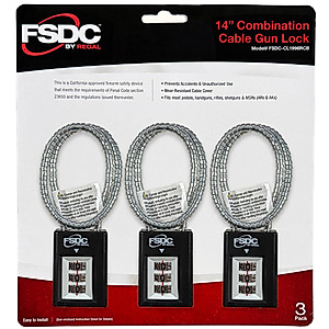 FSDC (Firearm Safety Devices – FSDC-CL1996RCB 14" Combination Cable Gun Lock - California DOJ Approved Lock - Scratch-Resistant Paint Finish – 3-Pack