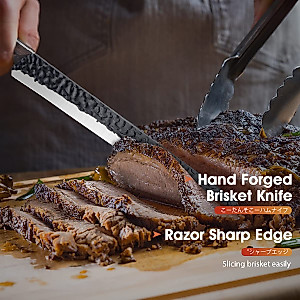 univinlions 11" Slicing Carving Brisket Knife Japanese Hand Forged Full Tang Ham Meat Slicer for Cutting Ribs Roasts Fruits Veggies Grilling BBQ Birthday Thanksgiving Christmas Gift Idea Men