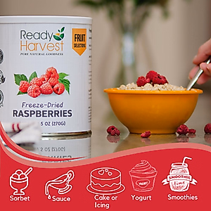 Ready Harvest Freeze Dried Raspberries Whole Foods for Emergency Food Storage, Camping Supplies, and Survival Kits | Sealed Fresh in #10 Can | 30 Year Shelf Life | 1 Can