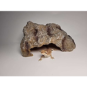RunXF Reptile Simulation Rock Hideouts Cave Amphibian Hides Resin Habitat Decor Shelter for Gecko Leopard Lizards Toad Turtle (Small),grey