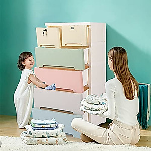 Nightstand Bedside Table Drawer Cabinet Chest of Drawers 6 Drawer Dresser Bedroom Nightstand Storage Cabinet Macaron Modern and Elegant Look Storage Tower Dresser