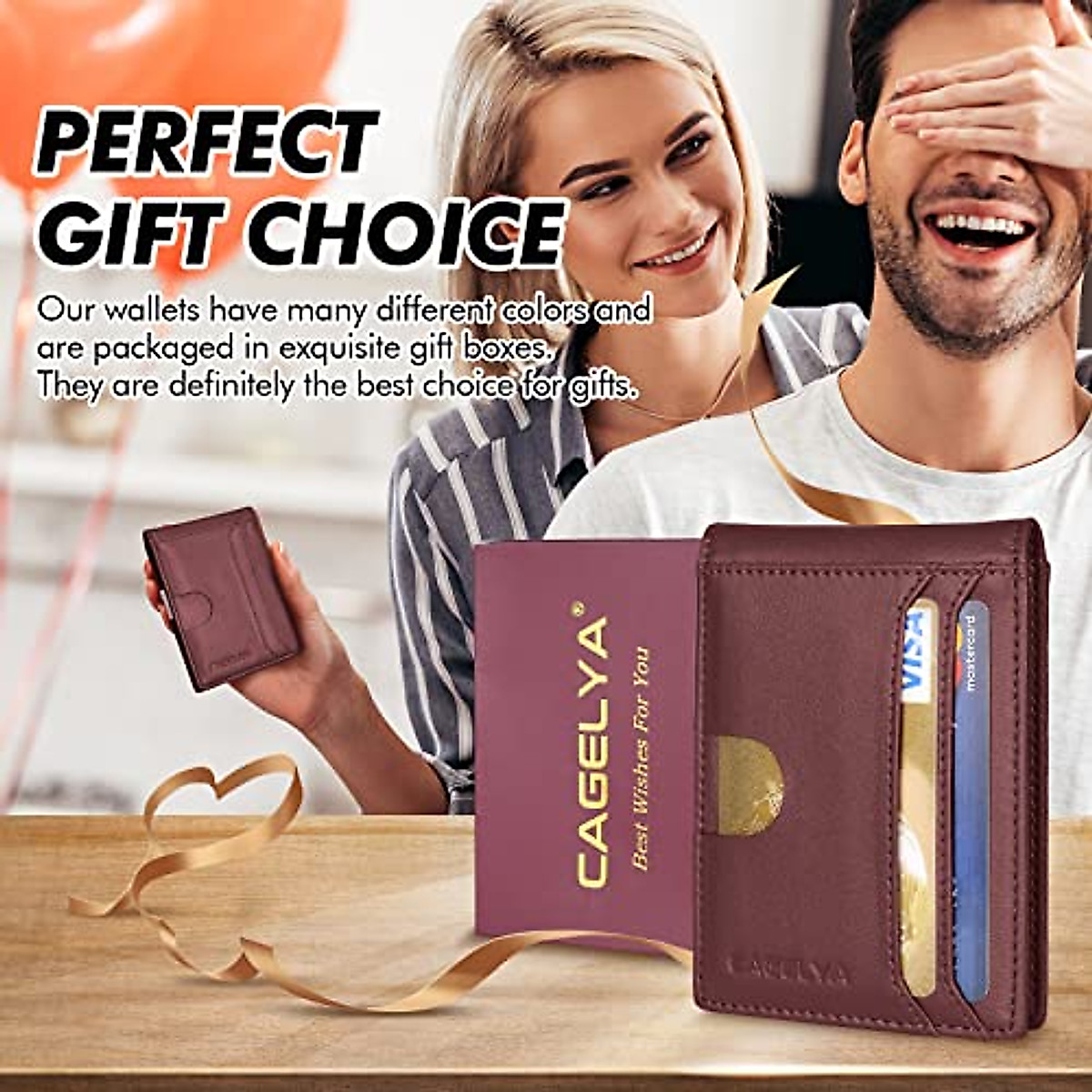 Cagelya Money Clip Wallet for Men Leather Mens Wallets Slim Minimalist Wallet for Men Bifold Mens Wallets Rfid Blocking Front Pocket Wallet with 13 Slots Credit Card Holder Gifts for Boyfriend Father