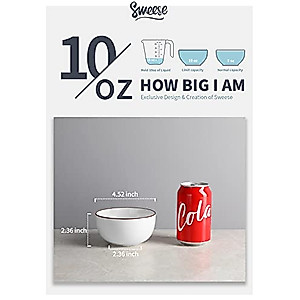 Sweese 144.001 Porcelain Bowls - 10 Ounce for Ice Cream Dessert, Small Side Dishes - Set of 6, White