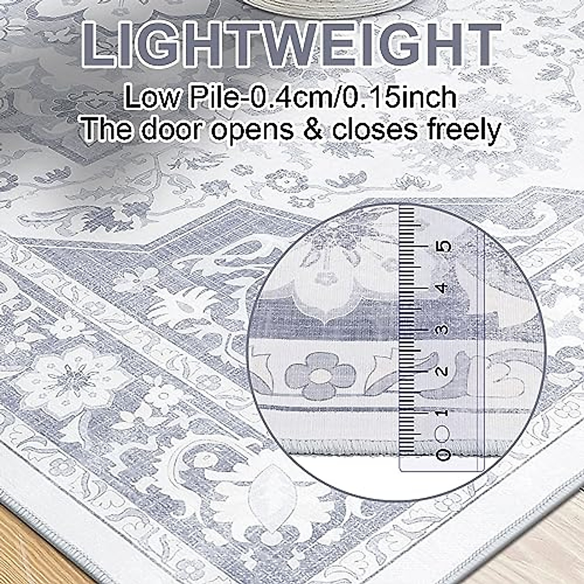 Topotdor Machine Washable Area Rug 5x7 Large Ultra-Thin Vintage Area Rugs with Non-Slip Backing, Gray Distressed Carpet Foldable Rugs for Kitchen Living Room Bedroom Dining Room