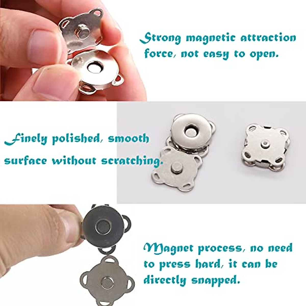 EuTengHao Magnetic Snaps Buttons, Silver Magnetic Purse Snap Clasps, Plum Magnetic Snap Closures for Purses Handbags, 15mm Magnet Button Closure Fastener for Clothes Sewing DIY Craft