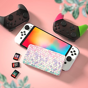 Switch Game Case 24, Switch Game Card Box Holder, Switch OLED Game Case Storage,Soft Lining Rubber and Portable Switch Game Holder - Fish Scales
