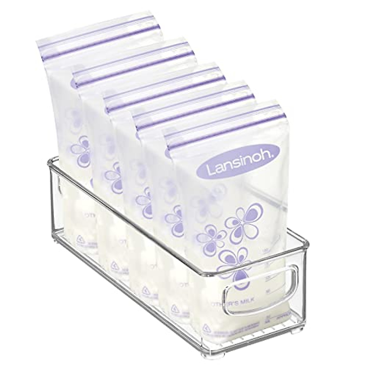 mDesign Small Plastic Nursery Storage Container Bins with Handles for Organization in Cabinet, Closet or Cubby Shelves - Organizer for Baby Food, Bibs, Formula - Ligne Collection - 4 Pack - Clear