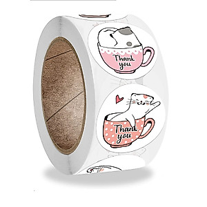 Kawaii Cat Thank You Stickers Round Cartoon Animal Adhesive Seal Labels for Greeting Cards Handmade Gift Decoration Labels Kids Reward Sealing Sticker Stationery，500pcs/roll