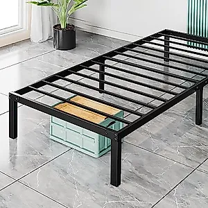 Sweetcrispy Twin Bed Frame - Heavy Duty Metal Platform Bed Frames Twin Size with Storage Space Under Frame, 14 Inches, Sturdy Steel Slat Support, No Box Spring Needed
