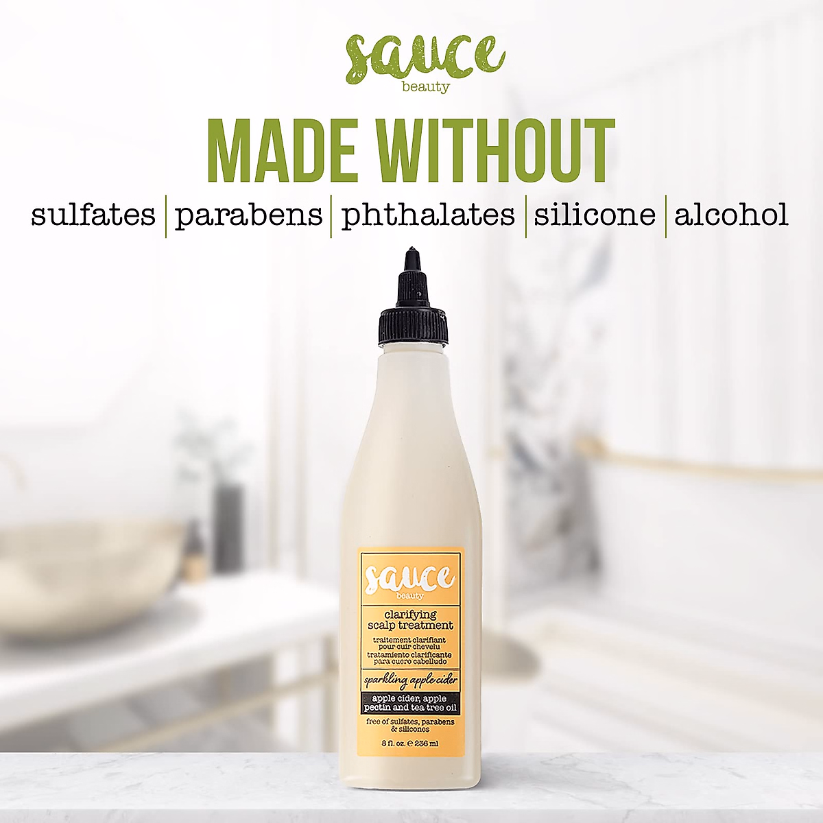 SAUCE BEAUTY Clarifying Scalp Treatment (8 Fl Oz ) Sparkling Apple Cider Scalp & Hair Cleanser, Buildup remover with Apple Cider Vinegar & Tea Tree Oil for Dry, Itchy Scalp, All Hair Types