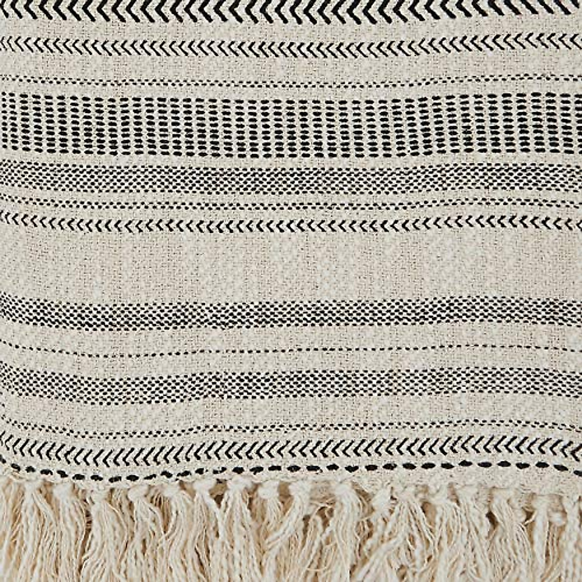 SARO LIFESTYLE Sevan Collection Block Print Fringed Throw Blanket, 50" x 60", Natural