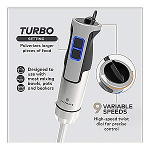 ChefWave Intermix Immersion Blender Handheld, 500W 5-in-1 Multi-Purpose Hand Blender, 9-Speed Stick Blender, 20oz Beaker, 20oz Chopper, Egg Whisk, 6.3in & 8.5in Immersion Wands, Black