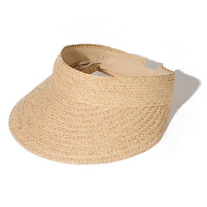 FURTALK Sun Visor Hats for Women Wide Brim Straw Foldable Beach Summer Roll Up Ponytail Hat Khaki