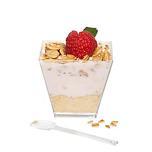 Ilyapa 50 Pack 2 ounce Dessert Cups, Plastic 2oz Dessert Cups with Spoons, Mini Shooters 2 oz, Cheesecake Shooter Cups, Chocolate Mousse Cups, Appetizer & Breakfast Brunch Accessories, Round