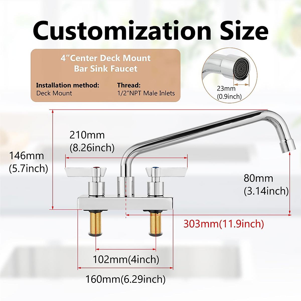 GBBNE Commercial Kitchen Faucet Bar Sink Faucet 4 Inch Center Deck Mount Utility Laundry Faucet 2 Hole with Double Handle Polish Chrome with 12 Inch Spout