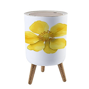 LGCZNWDFHTZ Small Trash Can with Lid for Bathroom Kitchen Office Blooming Watercolor Yellow Flower Yellow Spring Flower Head Floral Garbage Bin Waste Basket Decorative 1.8 gallons, 14x9inch