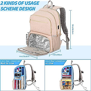BAOXA Lunch Backpack for Women, 17 inch Laptop Backpack with USB Charging Port, Large Computer Backpack with Lunch Compartment, Insulated Backpack Lunch Bag for Work Travel (Pink, 17in)