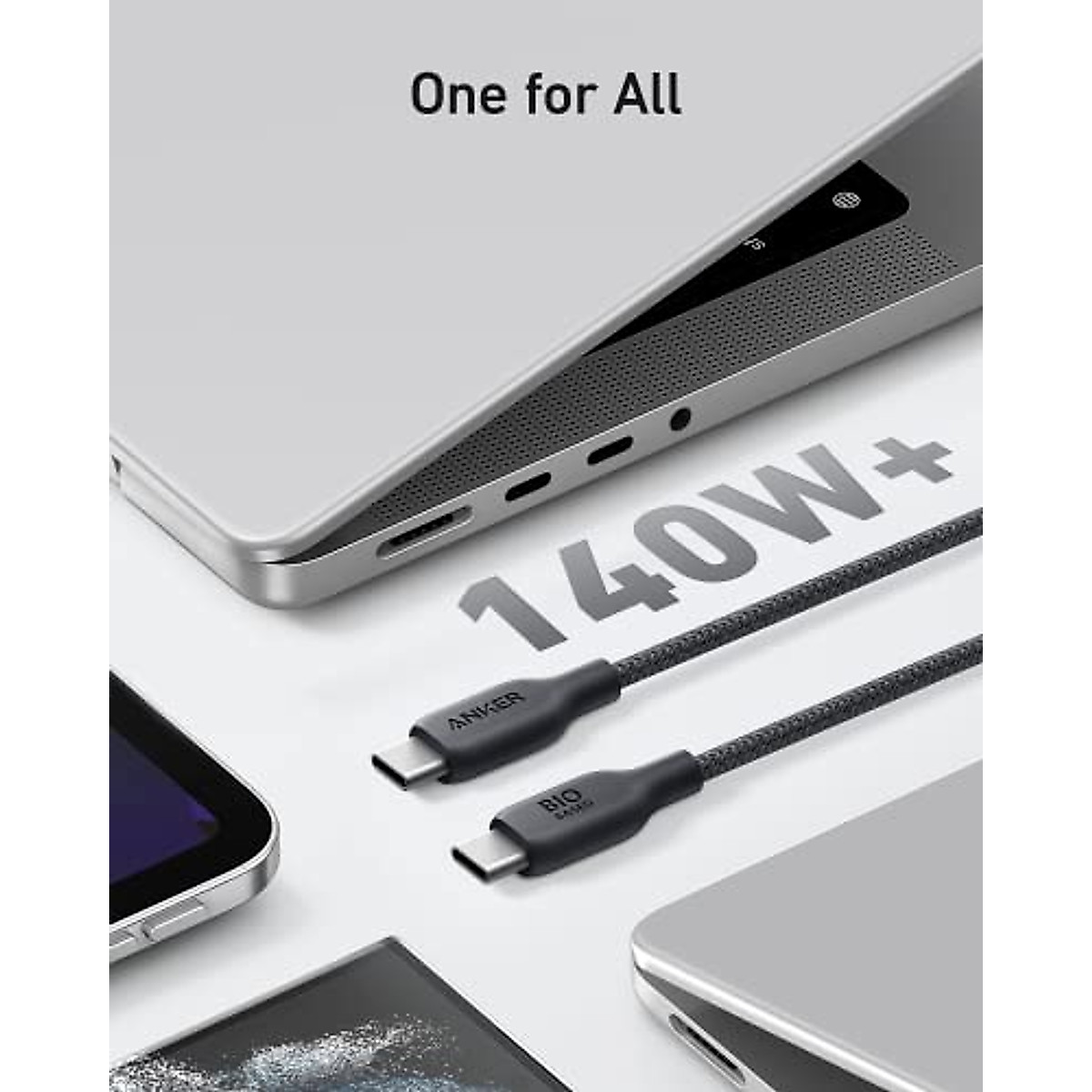 Anker 543 USB C to USB C Cable (140W, 6ft), USB 2.0 Bio-Nylon Charging Cable for MacBook Pro 2020, iPad Pro 2020, iPad Air 4, Samsung Galaxy S22, and More (Phantom Black)