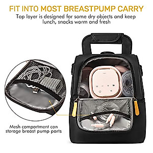 NCVI Breastmilk Cooler Bag with Ice Pack, Insulated Lunch Bag for Women Men, Baby Bottle Bag Fits 6 Bottles for Nursing Mom Daycare, Double Deck Cooling Bag, Work, Picnic (Black)