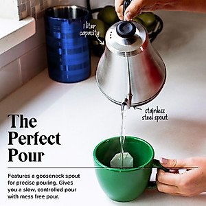 Gooseneck Electric Kettle with Temperature Control & Presets - 1L, Stainless Steel - Tea & Pour Over Coffee Kettle