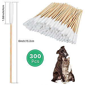 Aemygo 300 Pieces Cotton Swabs for Dogs, 6 Inch Pet Cotton Ear Buds for Puppy Long Qtips for Dogs Ear Cotton Buds Dog Ear Care Cotton Sticks for Apply Medicine, Clean Wound
