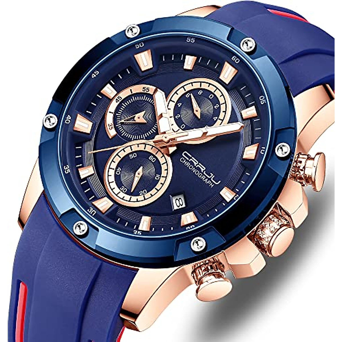Tonnier Watches for Mens, Analog Chronograph Quartz Movement, Waterproof and Scratch Resistant, Silicone Strap Watches, Quartz Army Work Watches Blue Golden