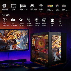 STGAubron Gaming Desktop PC,Intel Core i7-11700KF up to 5.0G,32G DDR4,2T SSD,GeForce RTX 3070 8G GDDR6,600M WiFi,BT 5.0,RGB Fan x 9,RGB Keyboard&Mouse,RGB Mouse Pad,W11H64