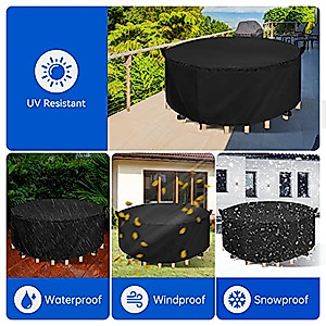 Harita Patio Furniture Covers Waterproof, 75" Dia x 28" H Outdoor Table Chair Set Covers Round, Resistant for Rain Snow Dust Anti-UV Windproof, Black