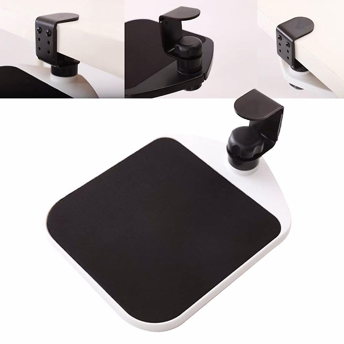 Under-Desk Mouse Tray,Easy Clamp-On Mouse Pad Rotating 360,Clamp on Mouse Platform,Extended Rotating Platform Tray,Slide Out Mouse Tray for Home,Office to Save Space(White)