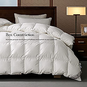 KRT Luxurious Goose Feathers Down Comforter Cal-King Size Solid White Lightweight Duvet Insert 100% Cotton Cover with 8 Corner Tabs Summer Cooling Blanket (White, California King Lightweight)