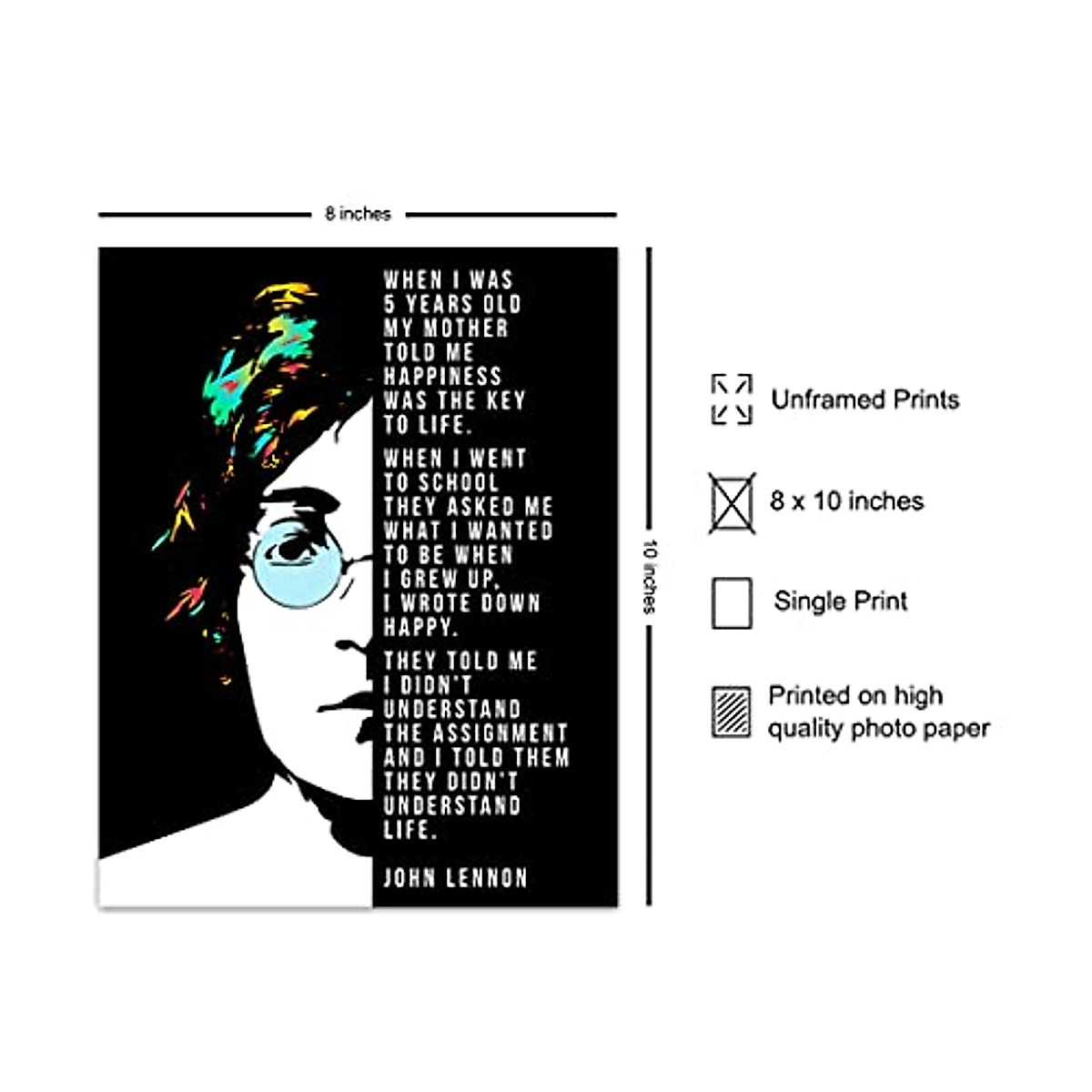 Quote Wall Decor Print - Funny Inspirational 8x10 Home Art for Bedroom, Living Room, Office, Apartment - Unique Gift for 60s, 70s Music Fans