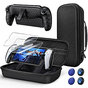 10 in 1 Accessories Kit for Playstation Portal, KOVA Carrying Case & TPU Skin Cover with Kickstand for PS5 Portal Console, Travel Shell with 2* Screen Protector & 4* Thumb Grip for PS Portal Handheld, Black