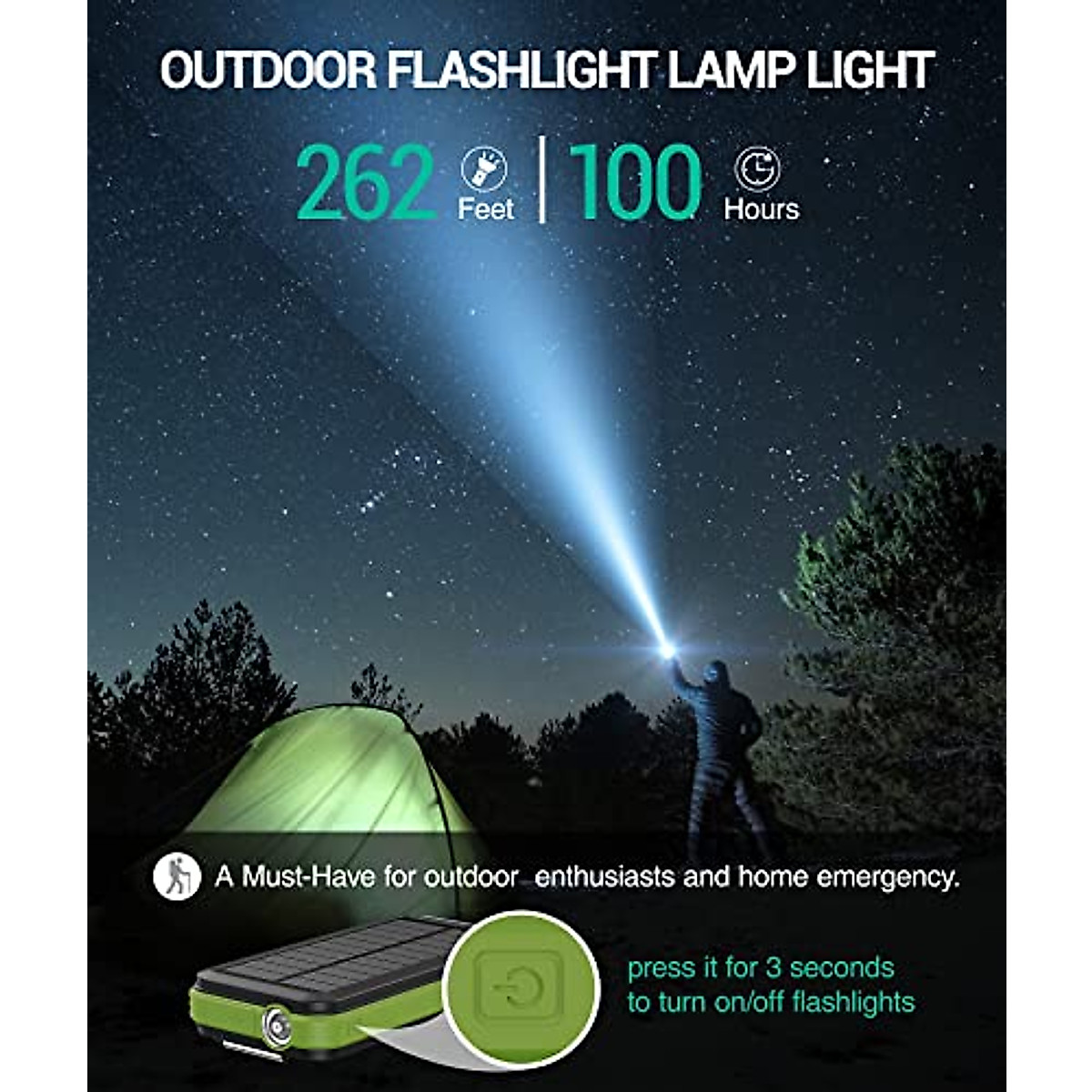 BLAVOR Solar Power Bank with FM Radio,Portable Wireless Charger 20000mAh External Battery Pack 15W QC 3.0 Fast Charging,Bright Flashlight, Compatible with Smartphones and All USB Devices (Green)
