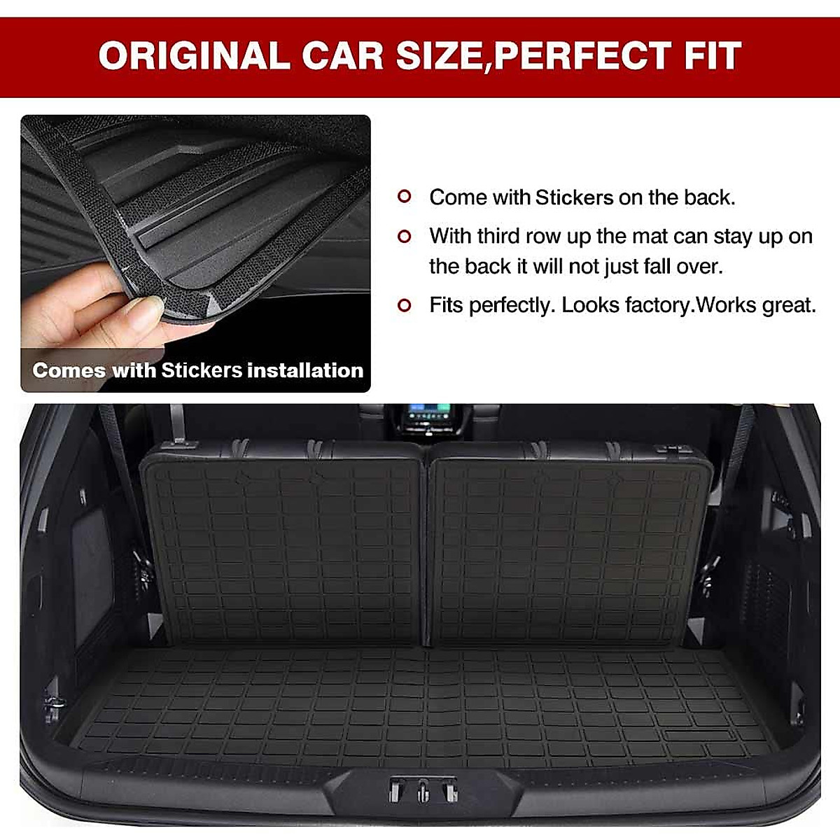 KUST Cargo Liner for 2020-2024 Ford Explorer Accessories Behind 2nd Row Seats All Weather Trunk Liner Floor Mat Black