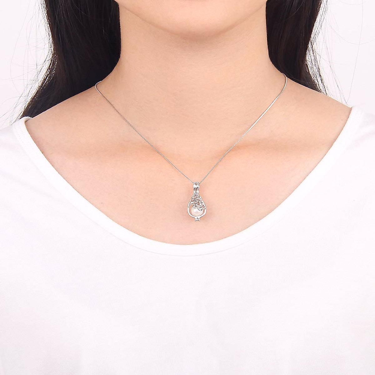 LGSY 925 Sterling Silver Waterdrop Cage Pendants Crafting Charm for DIY Necklace Bracelet Jewelry Making