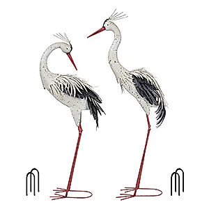 TERESA'S COLLECTIONS 3D Heron Garden Statues Sculptures Yard Decor Outdoor, 38-45 Inch Large Crane Statues Decoy, Bird Metal Yard Art Lawn Ornaments for Pond Patio Backyard Decorations Set of 2