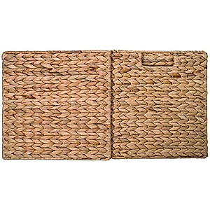 4 Decorative Hand-Woven Small Water Hyacinth Wicker Storage Basket, 16x11x11 Perfect for Shelving Units