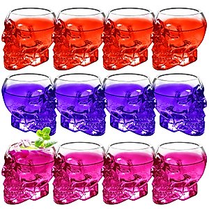 12 Pcs Halloween Skull Shot Glasses 2.8oz Skeleton Wine Glass Cocktail Glasses Halloween Skull Face Drinking Glasses For Whiskey Juice Skull Shooter Shot Glass Cups For Halloween, Bars (12, 2.8oz)