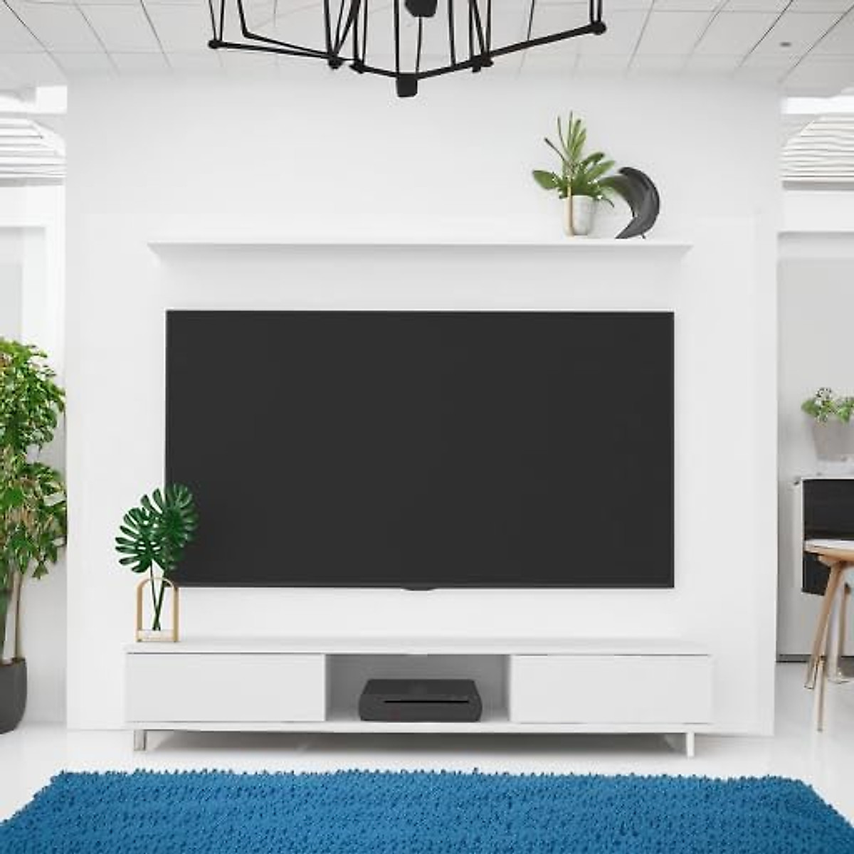 Naomi Home Zola Multi Storage Wall Media Center for up to 70 inch TVs, Entertainment Center with Storage, Floating TV Stand with 2 Sliding Doors and 2 Floating Wall Shelves, UV Painting Finish White