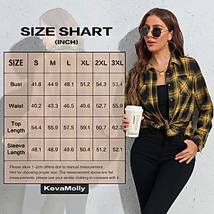 KevaMolly Plaid Long Sleeve Flannel Shirts for Women Loose Fit Boyfriend Button Down Shirt Casual Flannel Blouse Tops Black Yellow XL