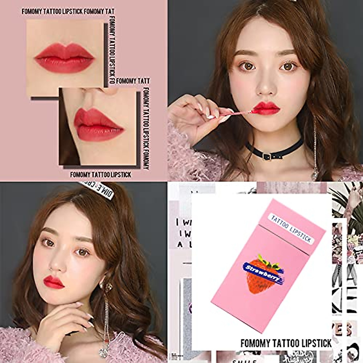 PASNOWFU 20 Pcs/Set of Tattoo Lipstick, Cotton Swab Lipstick, Tattoo Lip Stain Tattoo Lipstick Cotton Swab, Durable Waterproof Liquid Non-Stick Lipstick, Easy to Carry（Color : Strawberry）