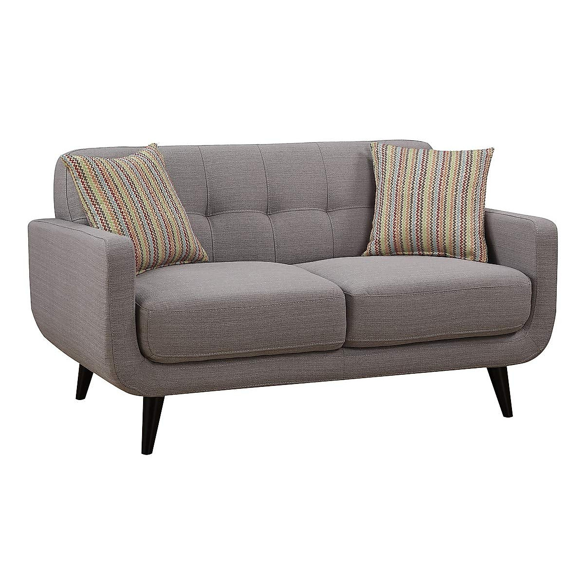 AC Pacific Crystal Collection Mid Century Modern Living Room Furniture, Tufted Back, Solid Espresso Legs, Plush Upholstery, Accent Piece with Minimal Assembly, Sofa and Loveseat, Grey