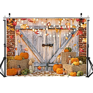 DHXXSC 7X5FT Fall Thanksgiving Autumn Backdrop Autumn Pumpkins to The Countryside Photography Background Harvest Harvest Backdrops Hay Maple Leaves Baby Shower Banner Supplies Photo Booth Prop DH-222