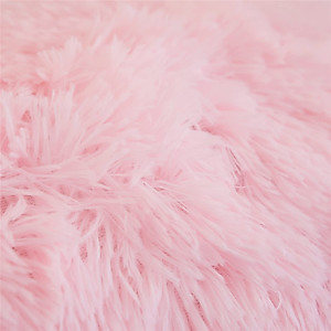 Faux Fur Pink Fluffy Pillow case, Soft Pink Decorative Fuzzy Pillow case, Cute Fluffy Pillow Covers for Home Bedroom Living Room, Zipper Closure, Set of 2 (Pink, Standard 20"x 26")