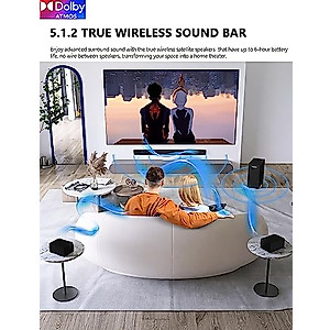 RAINEVERRY 5.1.2 Premium Sound Bar with Dolby Atmos, Surround Sound System for TV, Wireless Subwoofer, Home Theater Surround Sound System, Bluetooth 5.1, Work with 4K & HD TVs| HDMI & Optical