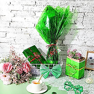39 x 138 Inch Cellophane Wrap Paper, 2.3 Mil Thick Cellophane Paper with 6 Rolls Colorful Wrap Ribbon for Christmas Holiday DIY Present Wrapping or Basket Filling (Green)