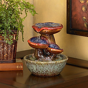Toadstool Rustic Zen Indoor Cascading Small Tabletop Water Fountain 3-Tier Ceramic 9 1/4" for Table Desk-Top Home Office Bedroom House Relaxation Living Room - John Timberland