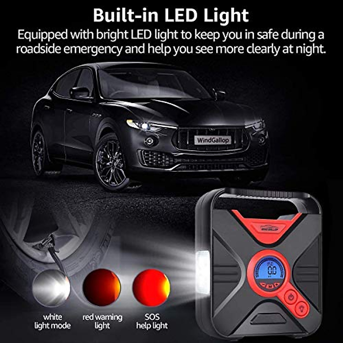 WindGallop Digital Car Tire Inflator Portable Air Compressor for Car Tires 12v Car Air Pump Tire Pump with Pressure Gauge LED Light Valve Adaptors for Bike Automobiles Basketball Pool Toys (Red)